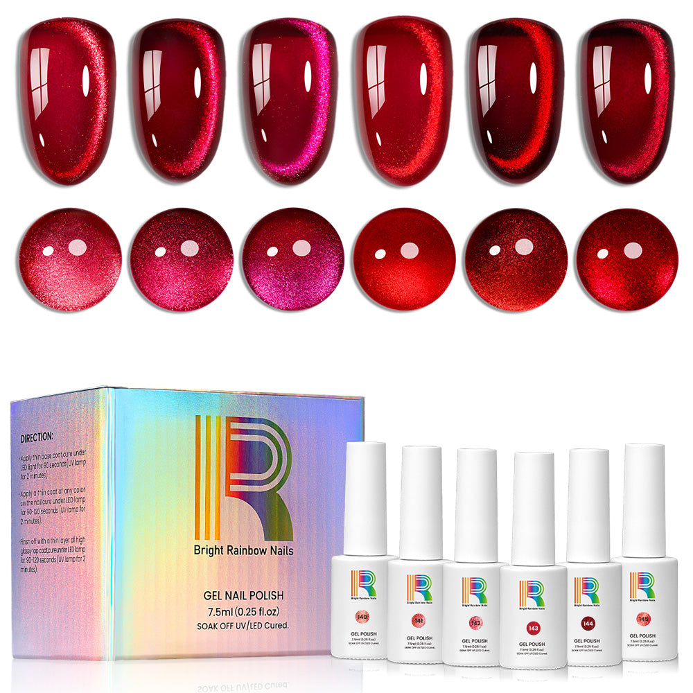 Ruby Gleam Red Cat Eye Gel Polish Set – Magnetic Shimmer Reds| BRN